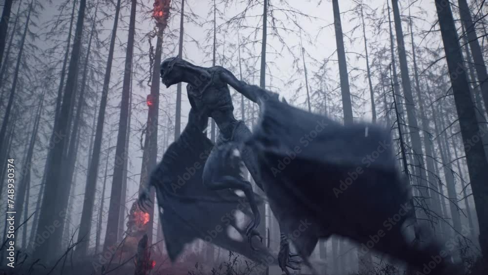 Vidéo Stock A creepy vampire stands in the middle of a burnt-out ...