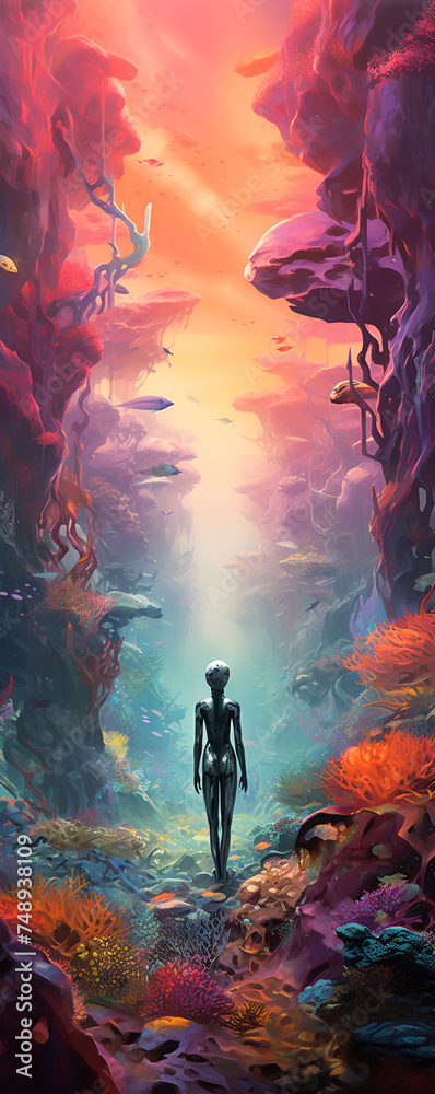 Alien swimmer navigating the vibrant coral reefs a mesmerizing ...
