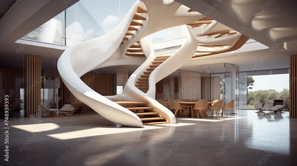 Gravity Defying Staircase Design In A Futuristic House Showcasing A