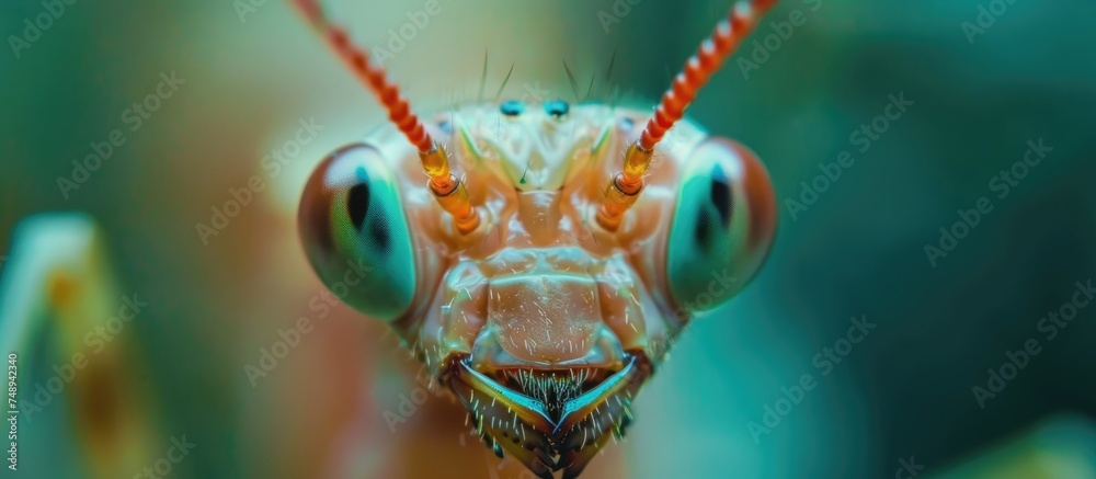 A detailed view of a praying mantis, showcasing its intricate body ...