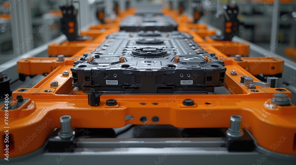 Image EV battery packs on assembly line, showcasing intricate ...