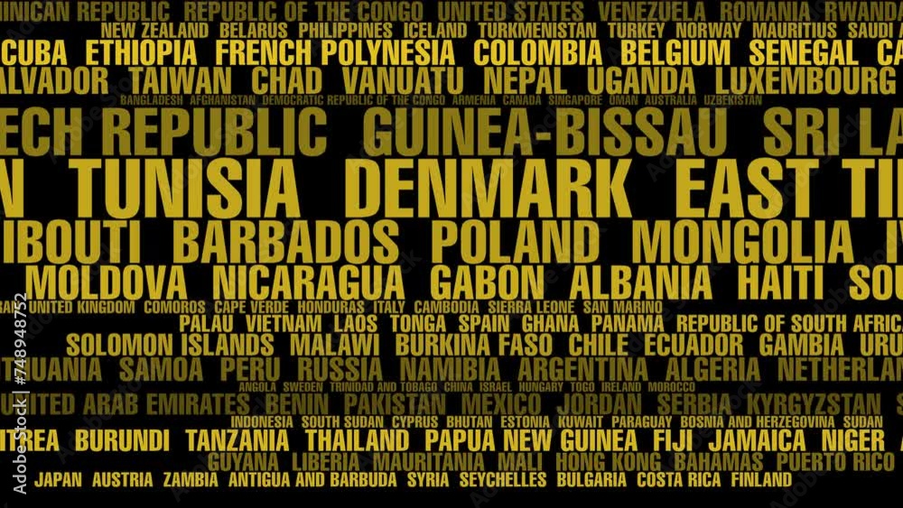 Country names on black background exploring world nations through ...