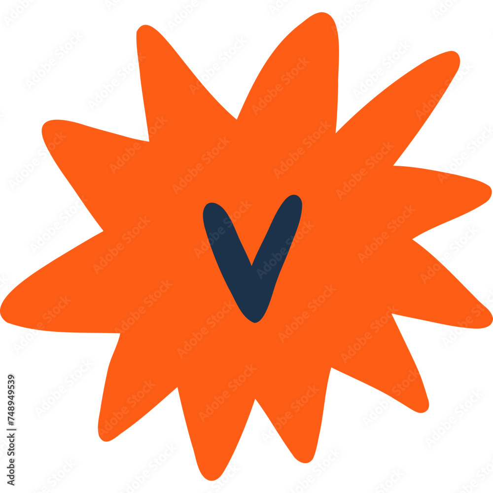 Cute hand drawn check mark in checkbox in the shape of star. Tick V ...