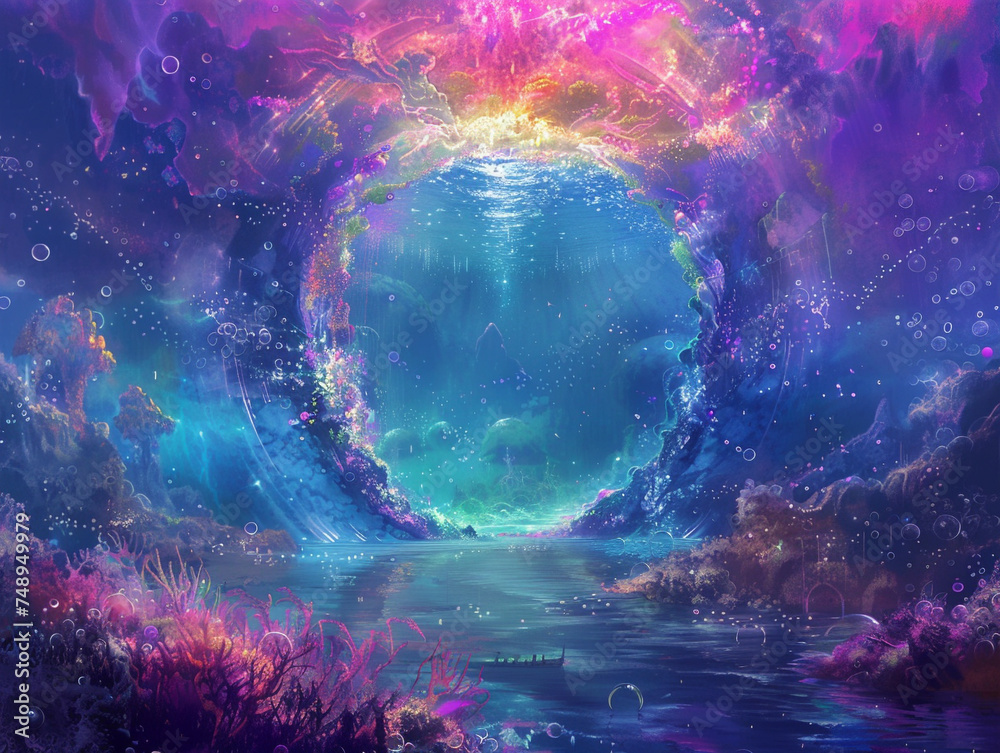 Shimmering magical energy emanates from a portal on the ocean floor ...