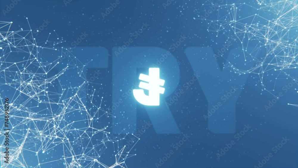 Animated 3D background with rotating TRY currency symbol and plexus ...