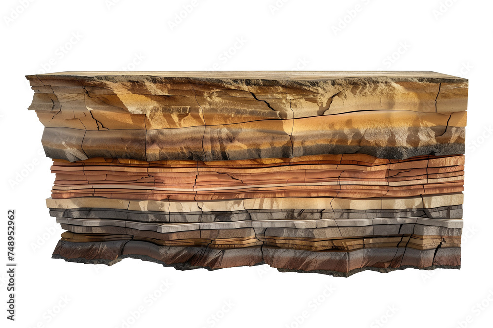 Cross-section of Strata Layers in Sedimentary Rock - Isolated on White ...