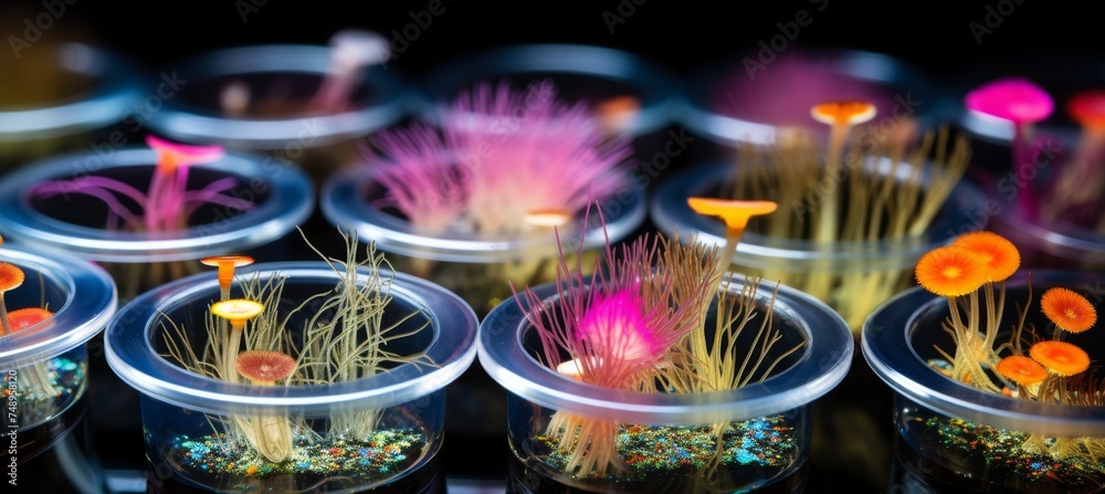 Foto de Mold and other fungi samples grown in laboratory petri dishes ...