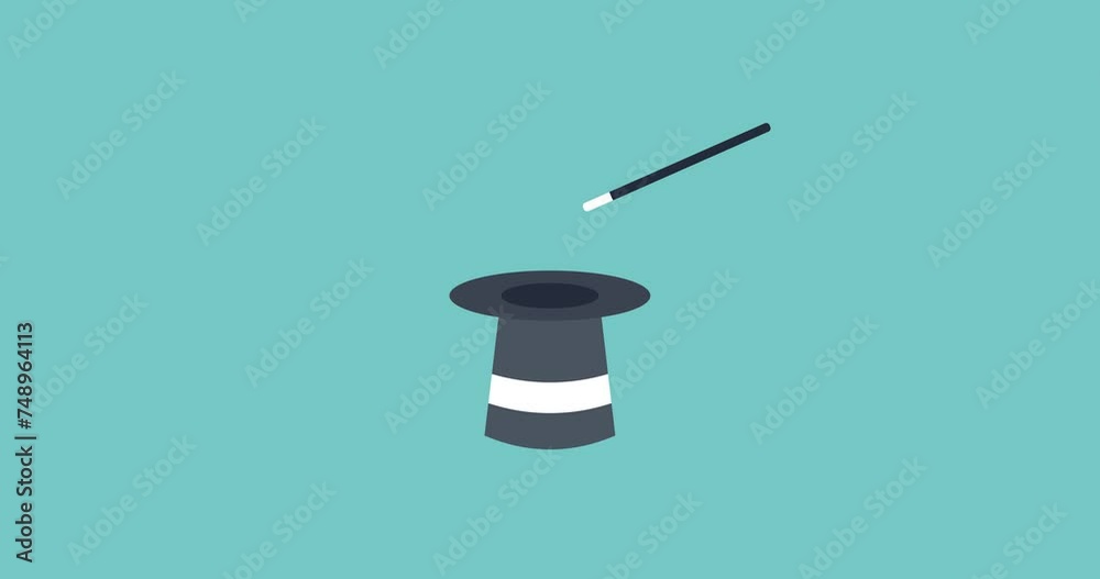 Vector illustration of magic hat and magic wand icon, magician hat ...