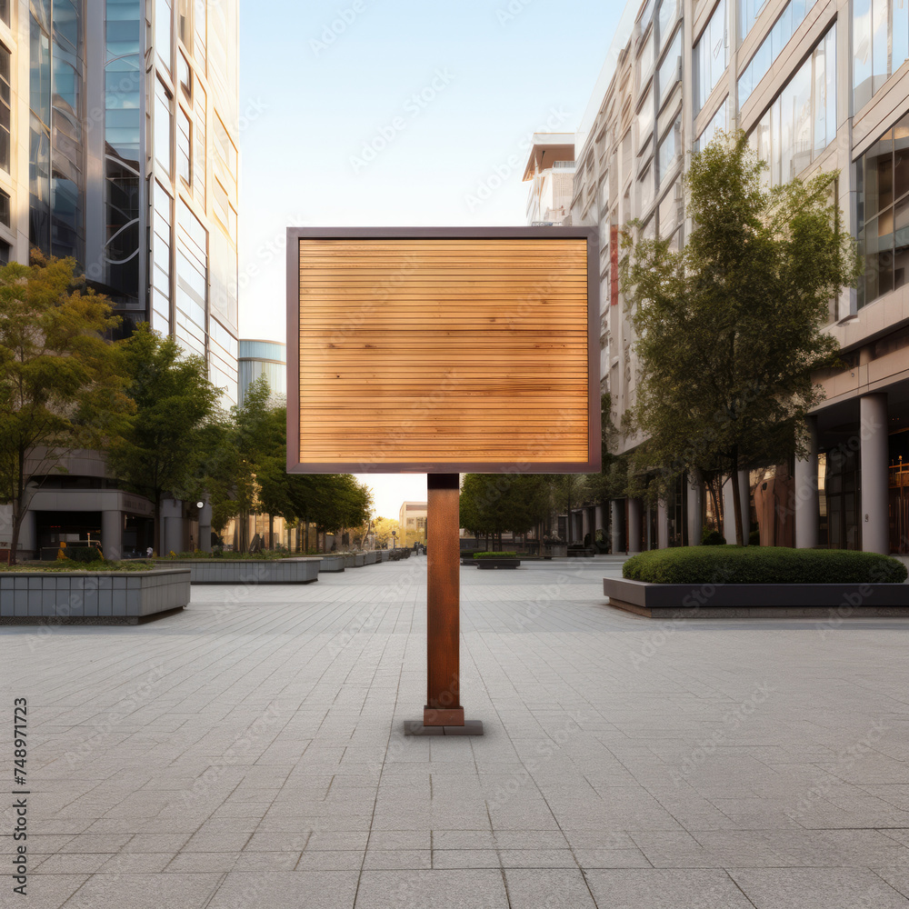 Wooden direction mockup sign in urban center, perfect for advertising ...
