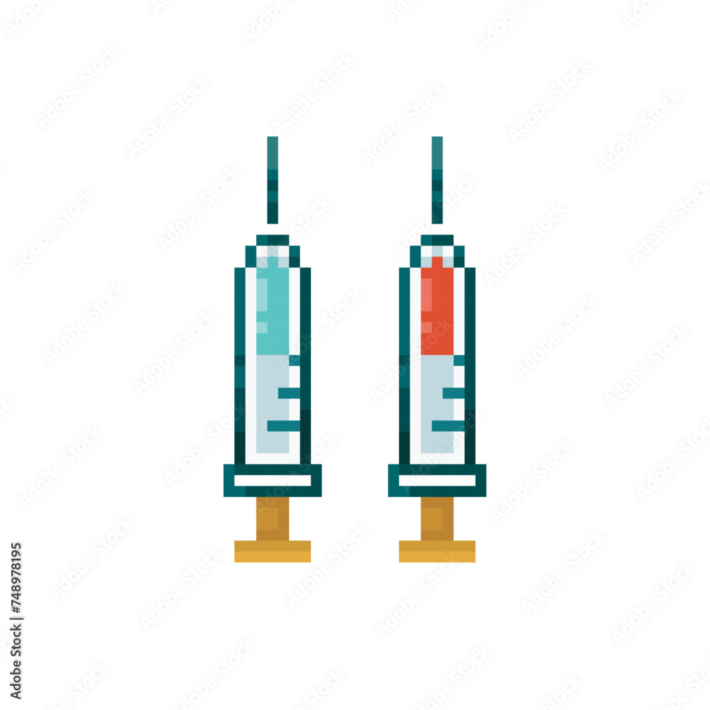 Syringe with blood and another with liquid, pixel art objects Stock ...