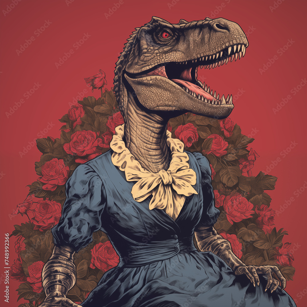 Feminine AI Tyrannosaurus Rex images, retro pin up poster, Dinosaurs as ...