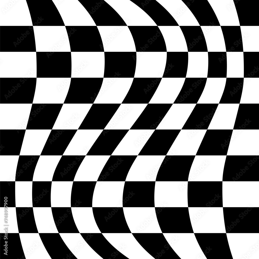 Black and white seamless checker pattern vector illustration. Wavy ...