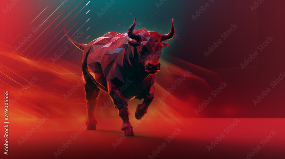 Red Bull, concept animal and bull run and rodeo concept, bright neon ...