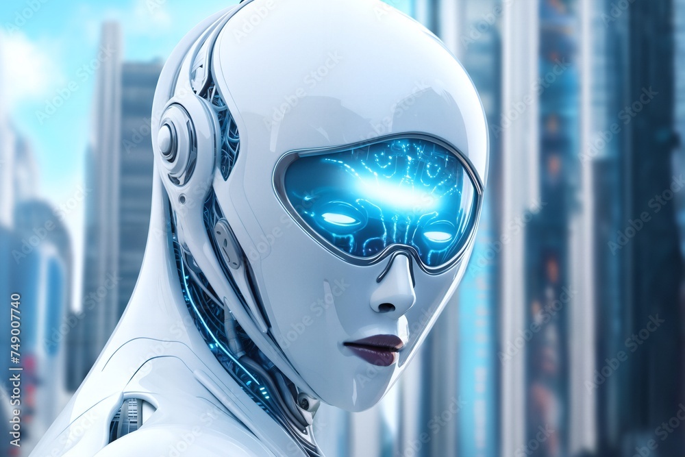 gynoid, a humanoid female android hybrid robot with a female face in a ...