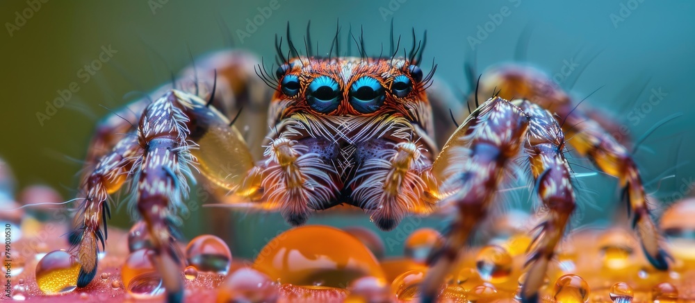 Foto de This close-up shot captures a spider on a table, showcasing ...