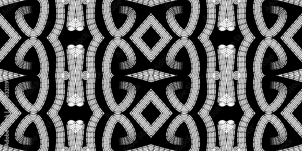 Seamless Black and white batik ethnic dayak borneo line art pattern for ...