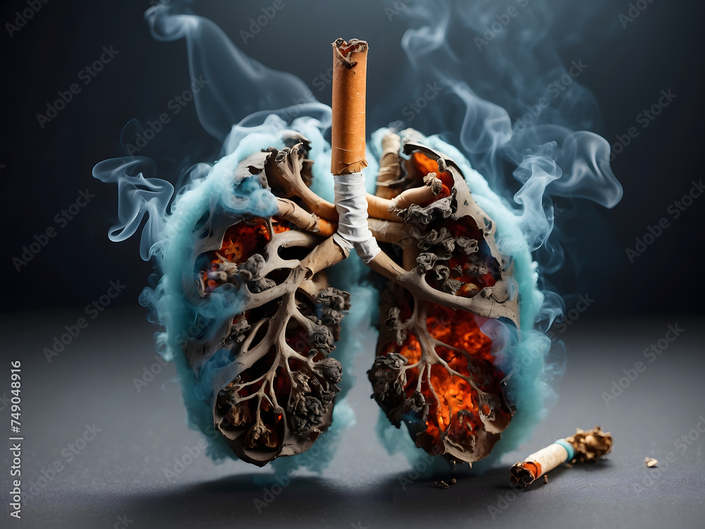 Smoker's lungs, cigarette destroy and poison human lungs design with ...