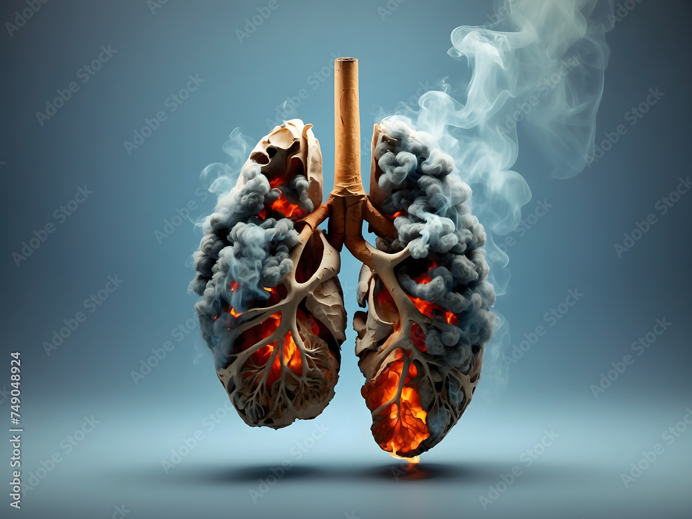 Smoker's lungs, cigarette destroy and poison human lungs design with ...