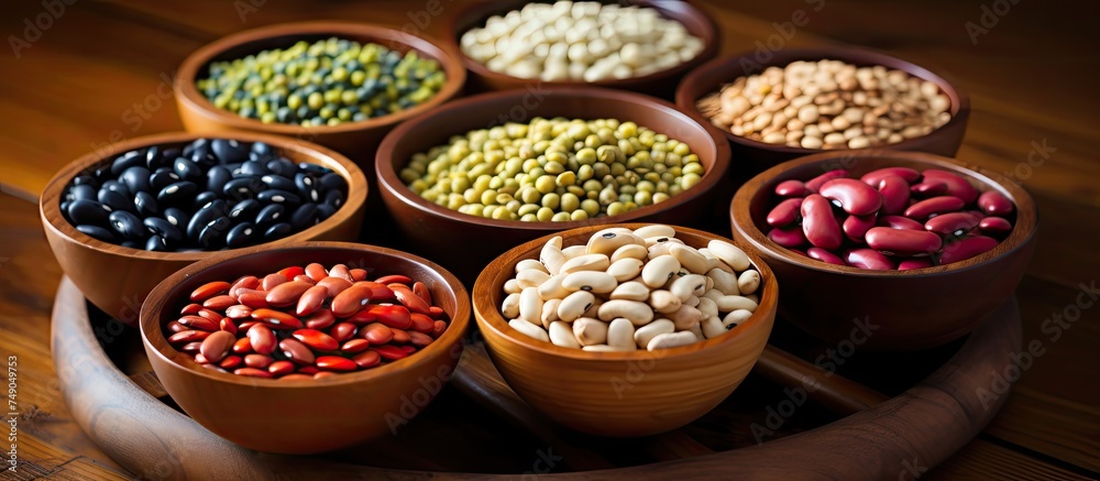 A collection of various types of beans such as black, mung, red ...