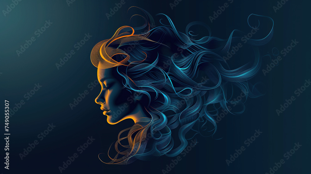 Woman in deep thoughts logo of head, Vector illustration of an ecstatic ...