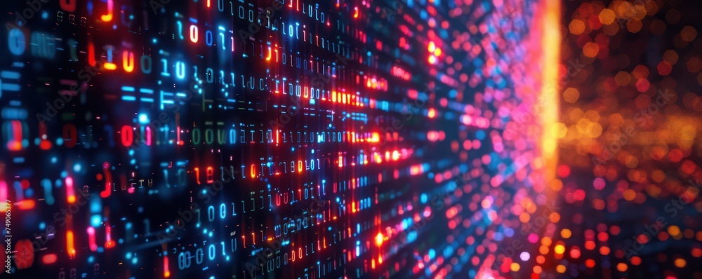 Close up of encrypted code turning into digital decay in a cyber decay ...