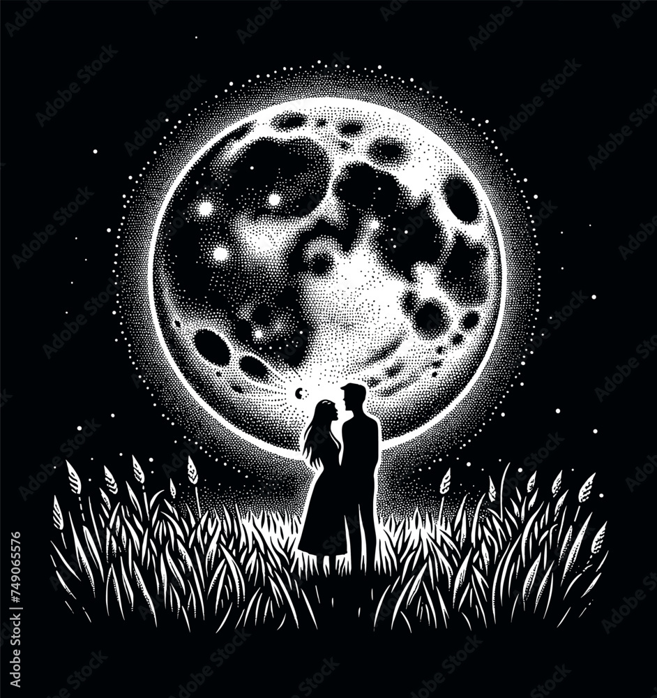 Poster Romantic Silhouette of Couple Under Full Moon – Wall Art | UkPosters