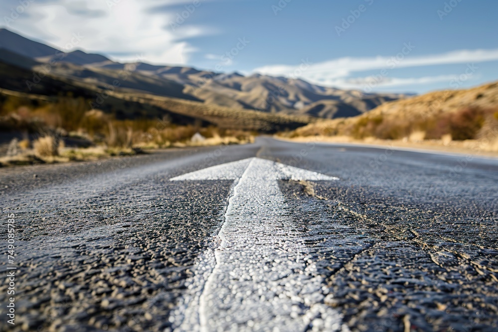 An asphalt road with a painted white arrow pointing forward. Concept of ...
