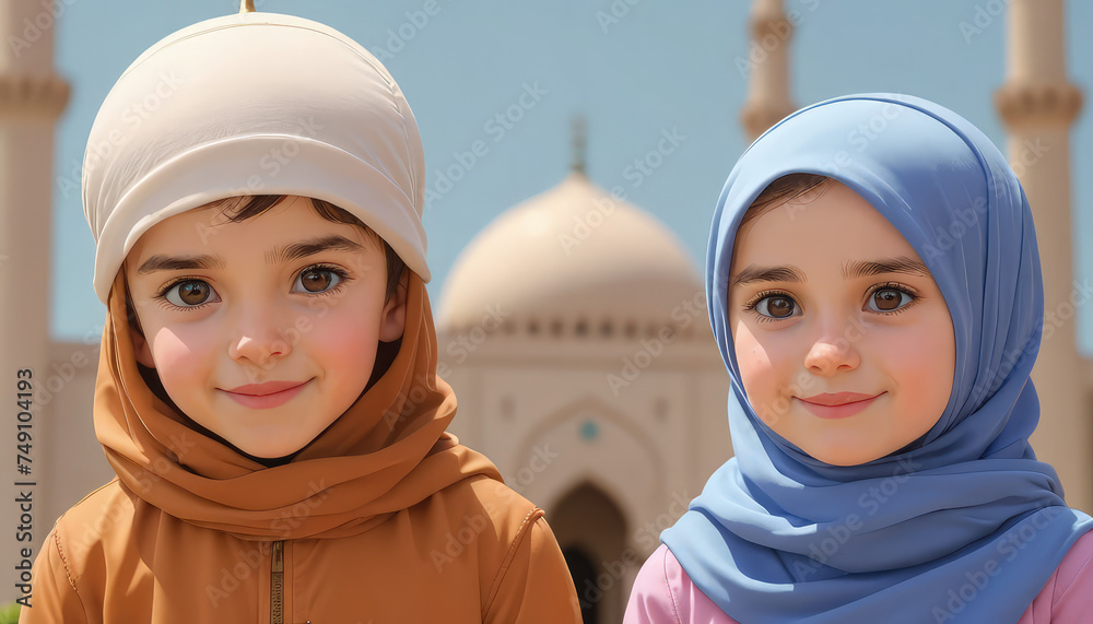 children in costume islamic or children in clothes islamic or two ...