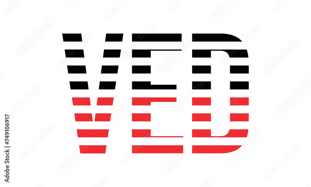 VED three initial letter iconic line negative space minimal logo design ...