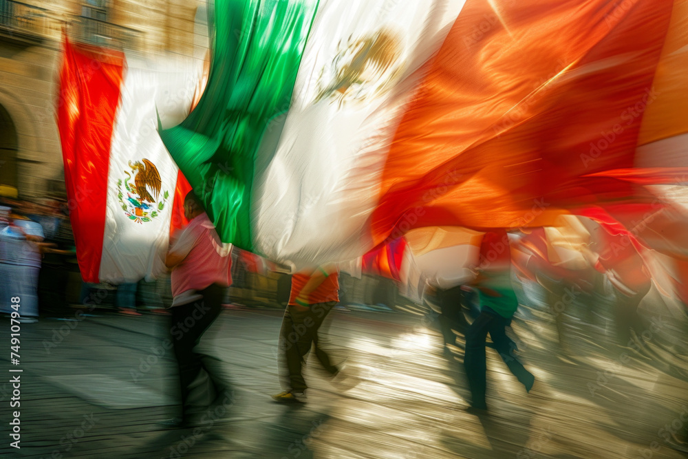 Mexican Flags: Design images of parade participants waving Mexican ...
