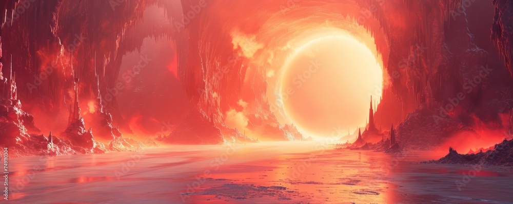 Close up virtual reality portal opening to a minimalist hell Dynamic ...