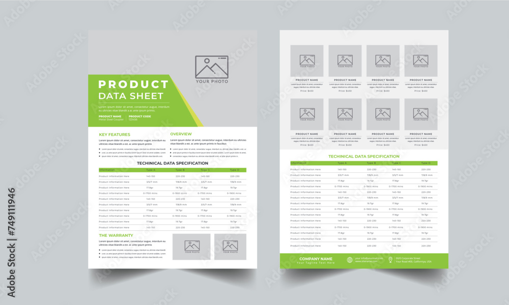 Vetor de Product Data Sheet, Technical Data Sheet layout template With ...