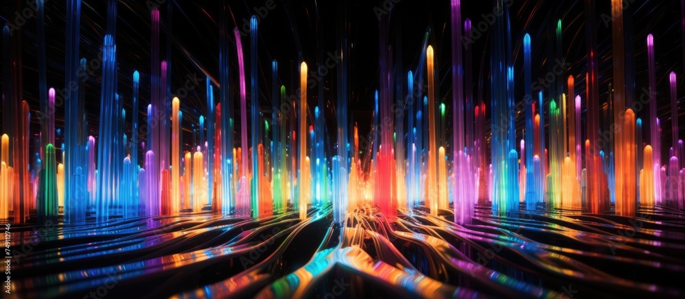 Colorful neon streaks of light, created by glow sticks, illuminate the ...