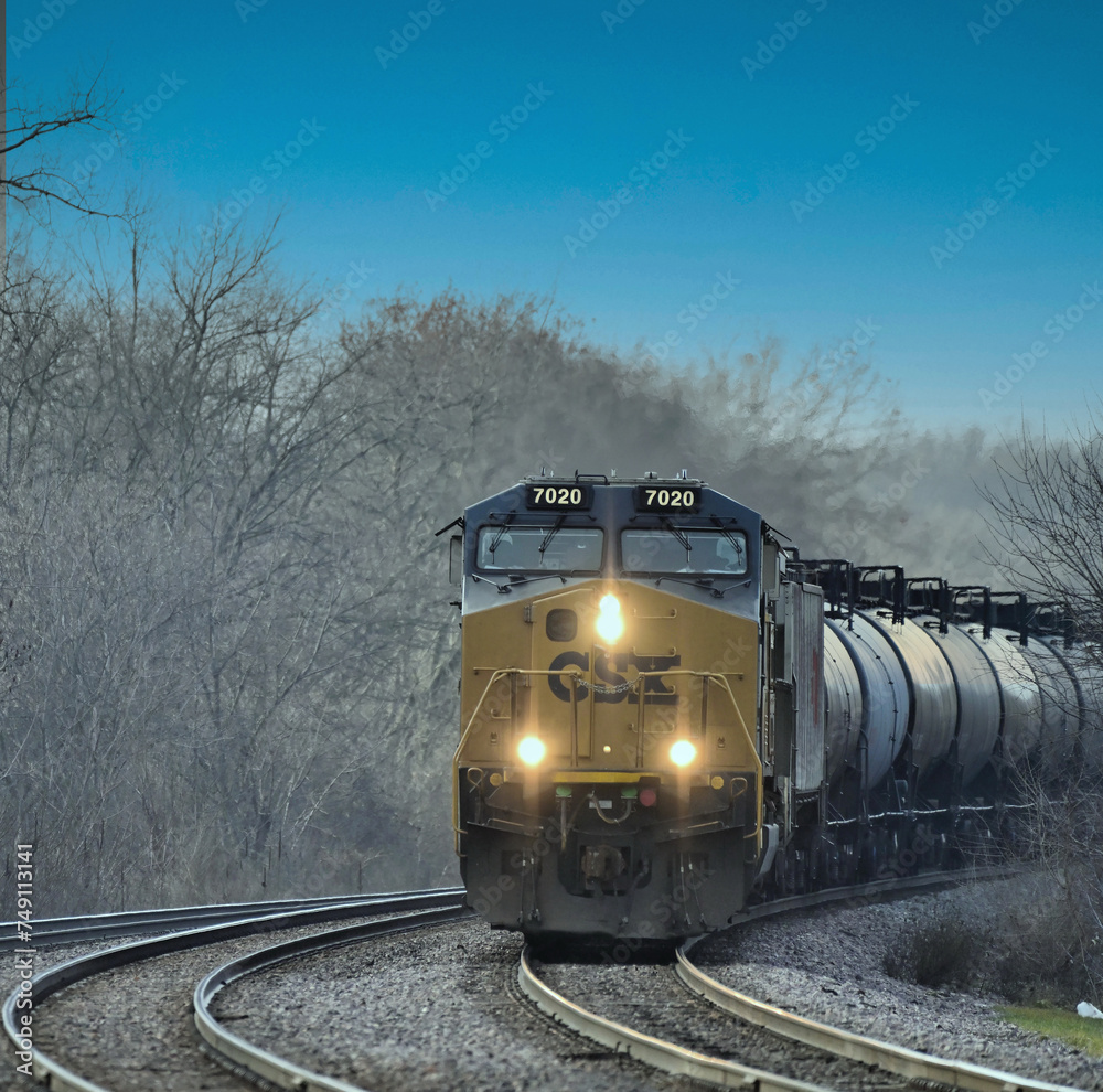 An off road CSX Transportation locomotive leads a Union Pacific ...