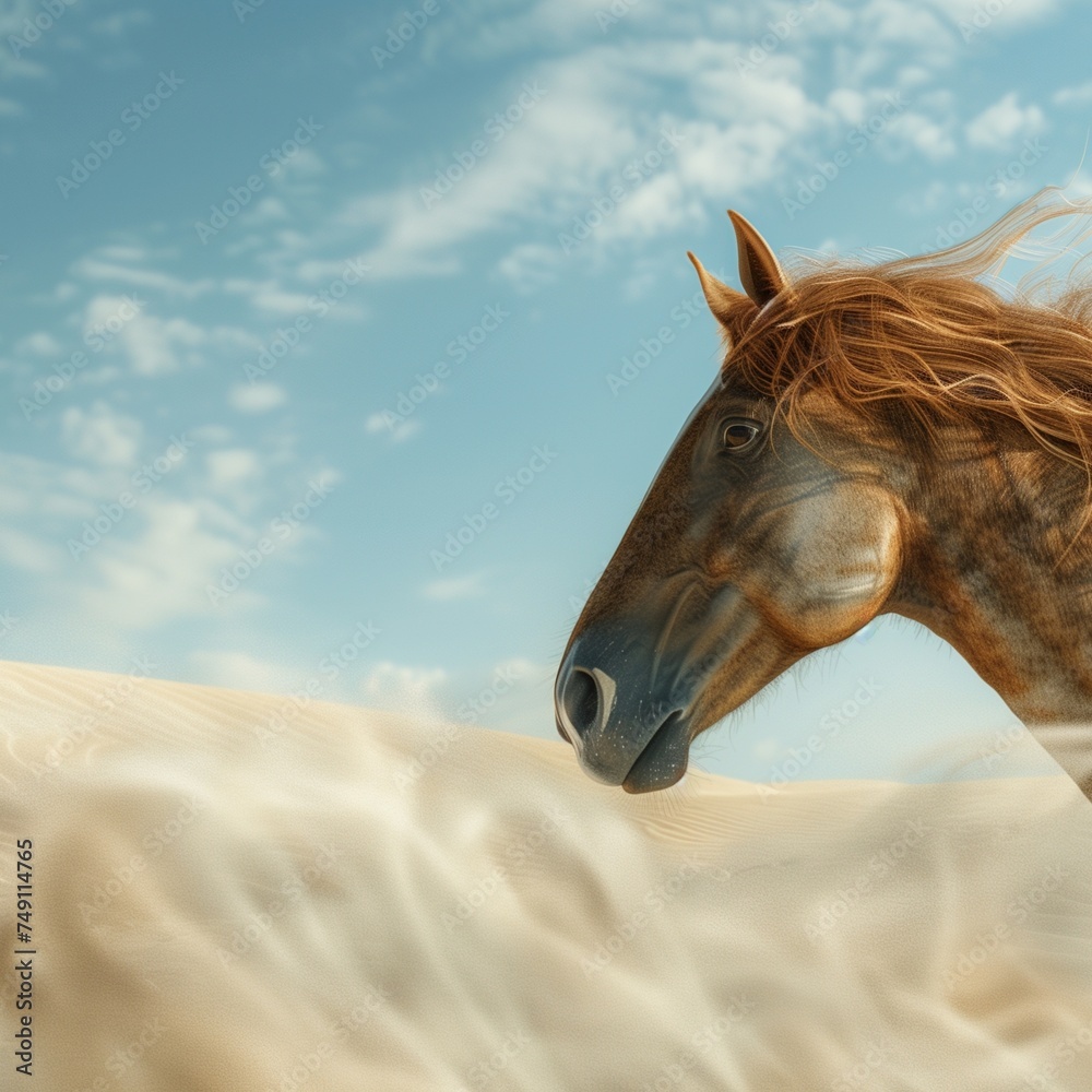 Imagine a surreal desert landscape where the shifting sands sculpt the ...