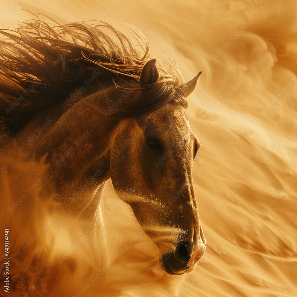 Imagine a surreal desert landscape where the shifting sands sculpt the ...