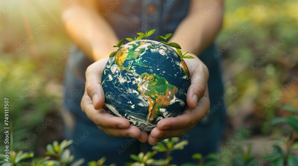 World environment day text with a full view of planet earth and nature ...