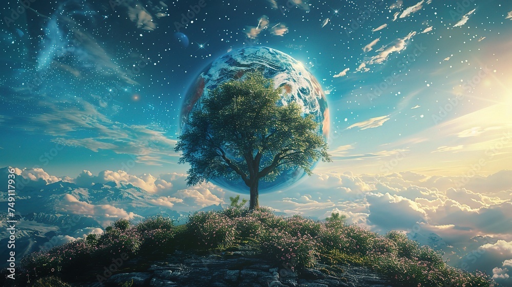 World environment day text with a full view of planet earth and nature ...