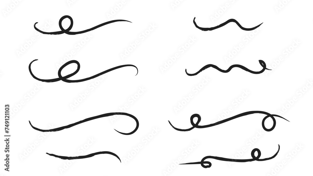 Brush strokes, black ink lines, vector abstract set with paint brush ...