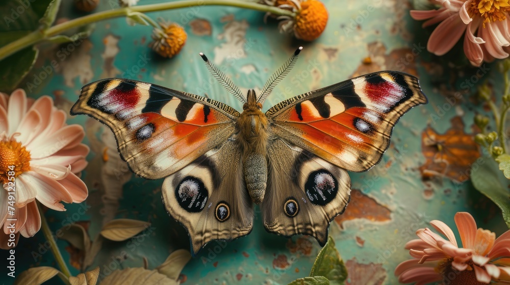 Captured in extreme close-up, the intricate patterns resembling eyes on ...