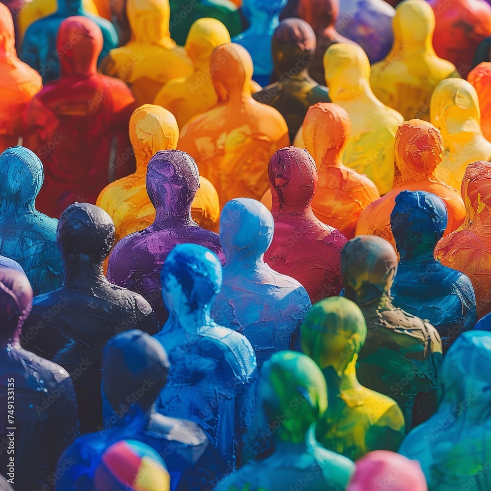 "Figures Depicting a Varied Crowd in Rainbow Flag Hues: Embracing ...