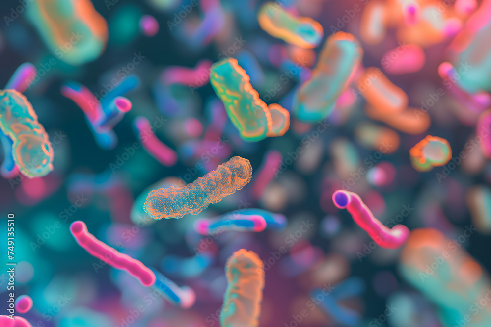 Diverse colorful abstract microbiome, containing many different types ...