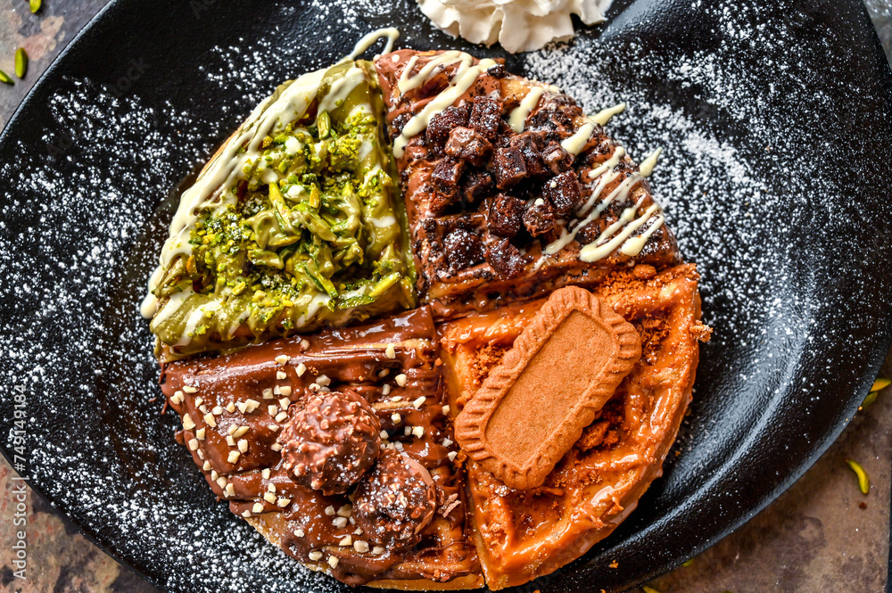 Assorted waffle with Ferrero Rocher, Nutella, Oreo, Lotus, Brownie ...