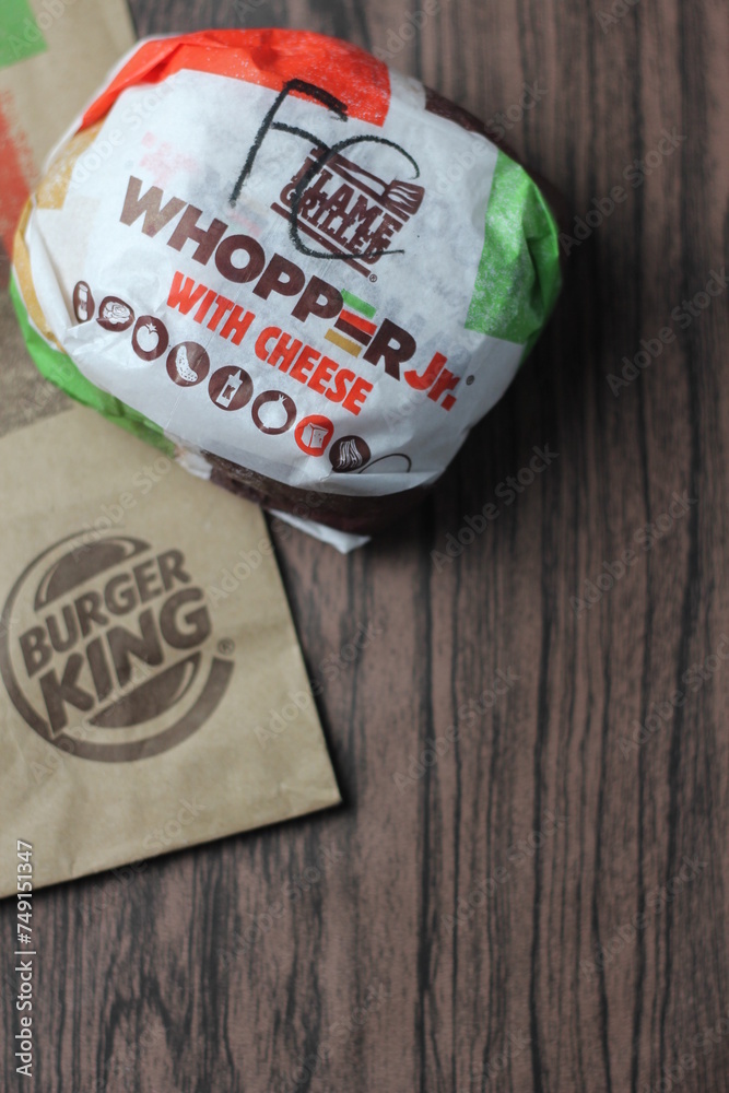 Bangkok, Thailand - January 23, 2024 Close up of a Burger King Whopper ...