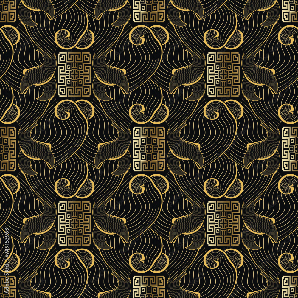 Beautiful gold lines ornamental floral greek ethnic style seamless ...