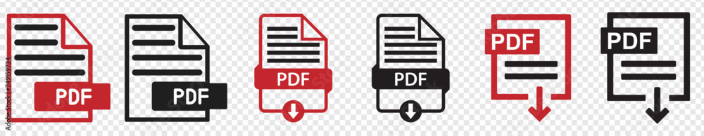PDF file format icons set. PDF file download symbols. Format for texts ...