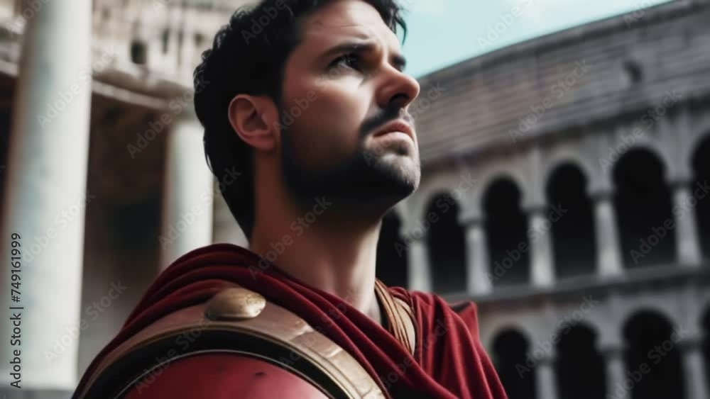 Vidéo Stock Ancient Roman senator in toga against coliseum background ...