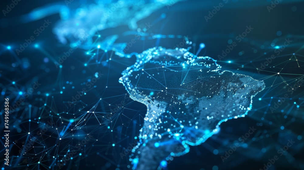 Digital World Map Hologram Blue Background.Global network concept ...