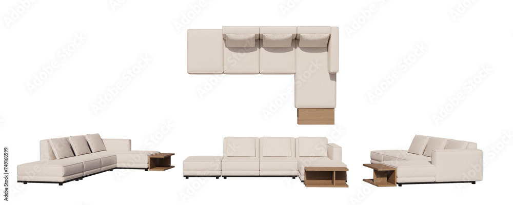 Leather sofa L shape, living room, isometric sofa, sofa with pillows ...