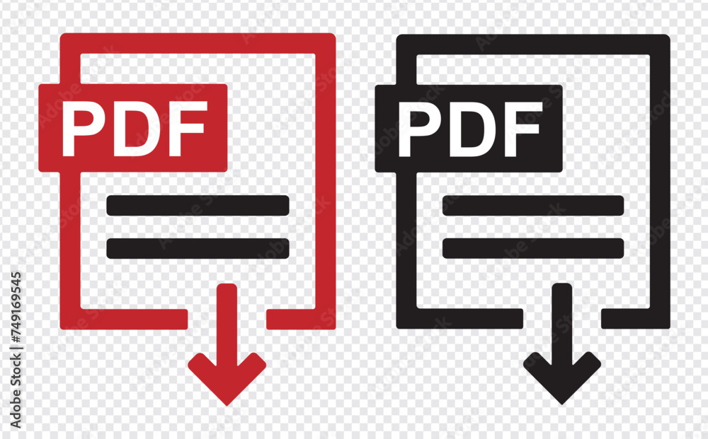 PDF file format icons . PDF file download symbols. Format for texts ...